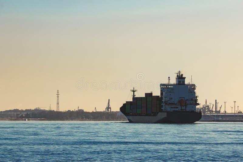 Grey container ship stock image. Image of freight, large - 93290237