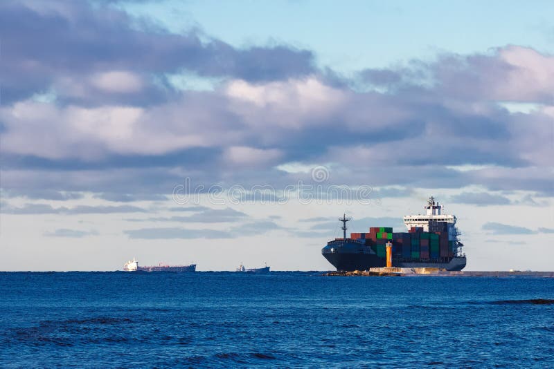 Grey container ship stock image. Image of carrying, large - 97445067