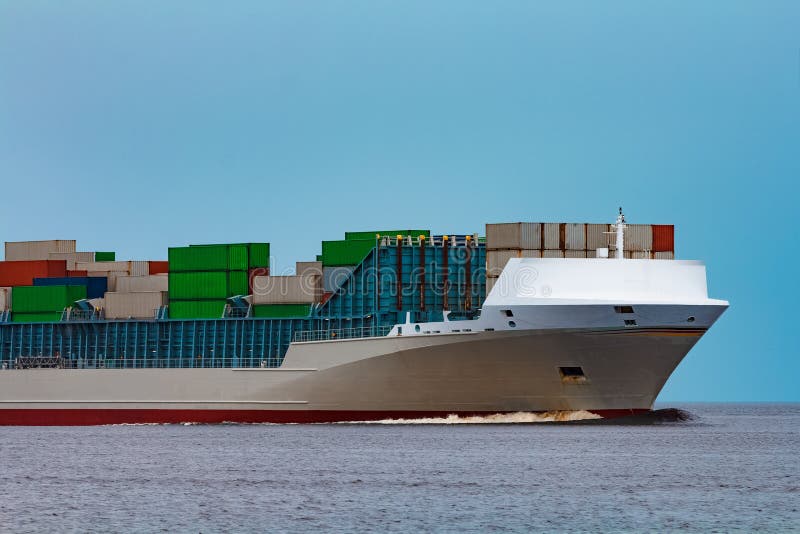 Grey Container Ship Underway Stock Image - Image of blue, heavy: 124091011