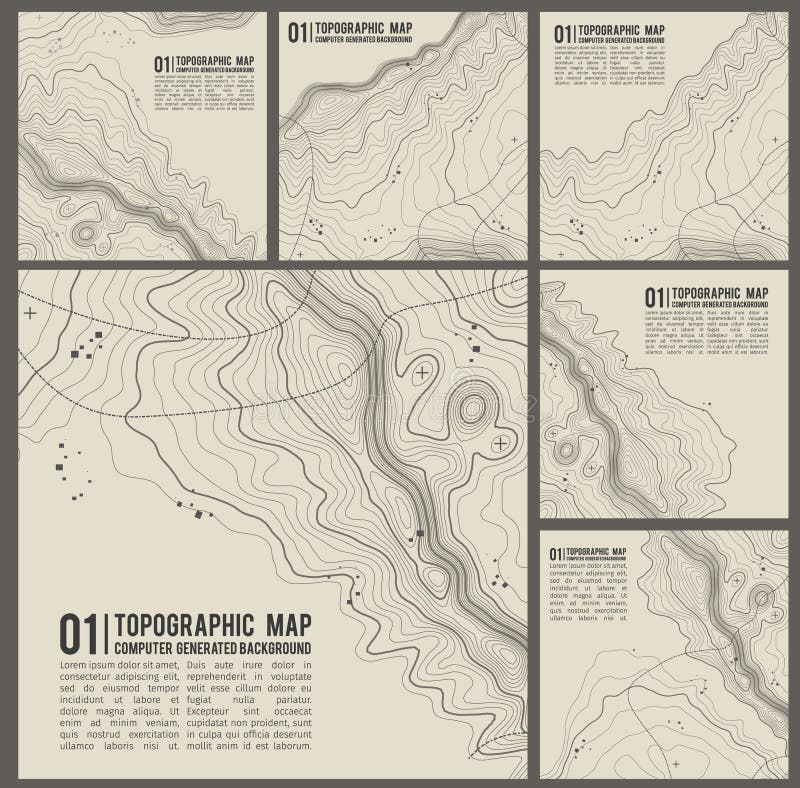 Topographic Pattern Texture Vector Set. Grey Contours Vector Topography ...