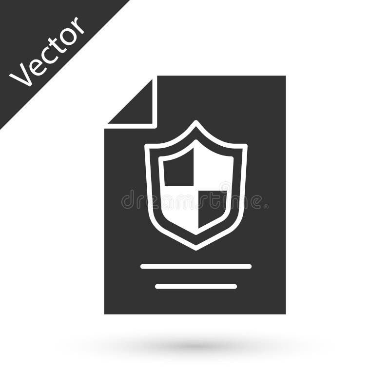 Grey Contract with Shield Icon Isolated on White Background. Insurance ...