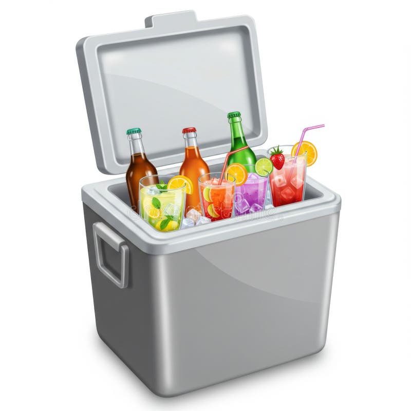 Grey Cooler Filled with Iced Drinks and Bottles Stock Illustration ...