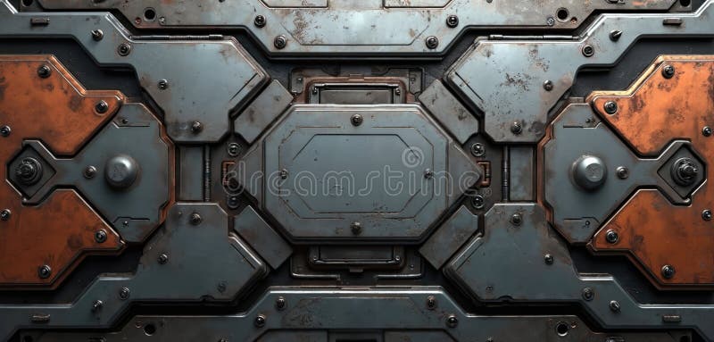 Grey, Copper Metal Wall Panel with Futuristic Sci-fi Design. Detailed ...