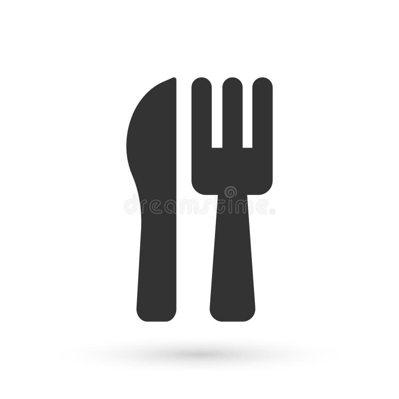Grey Crossed Knife and Fork Icon Isolated on White Background. Cutlery ...