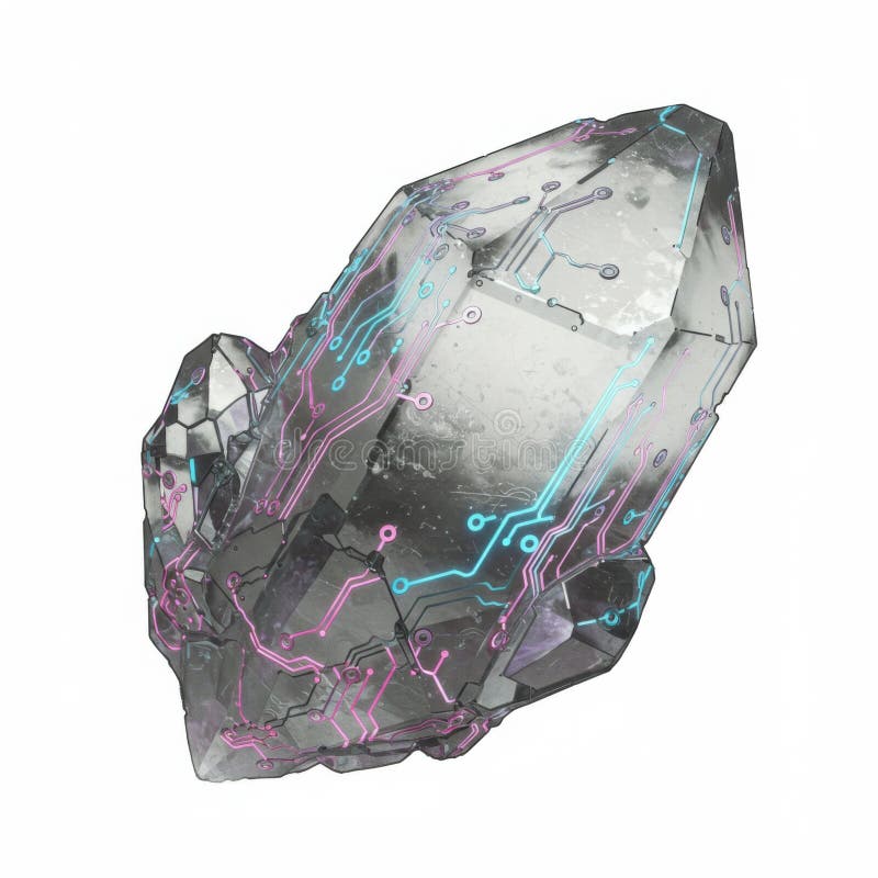 Grey Crystal with Pink and Blue Circuit Pattern Stock Illustration ...