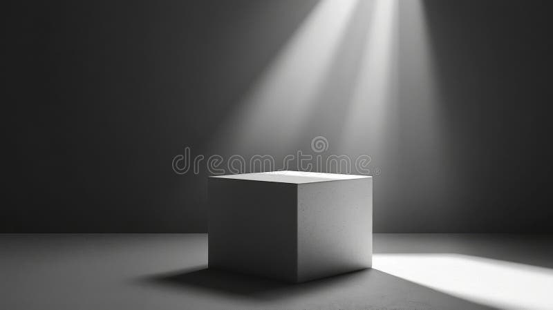 Grey Cube Platform Under Spotlight in Dark Studio Stock Illustration ...