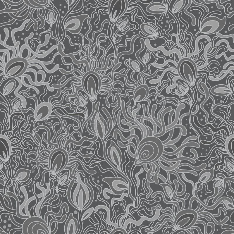 Grey Curly Flowers Seamless Pattern Stock Vector - Illustration of ...