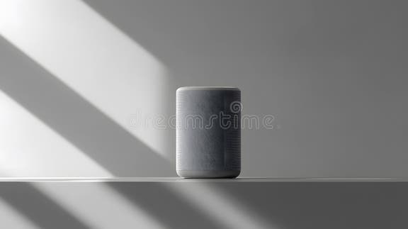 Grey Cylindrical Object with Intricate Pattern on White Shelf Stock ...