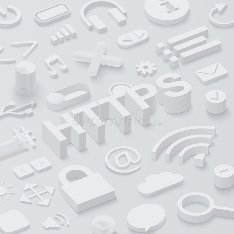 Grey 3d Htpps Background with Web Symbols. Stock Vector - Illustration ...