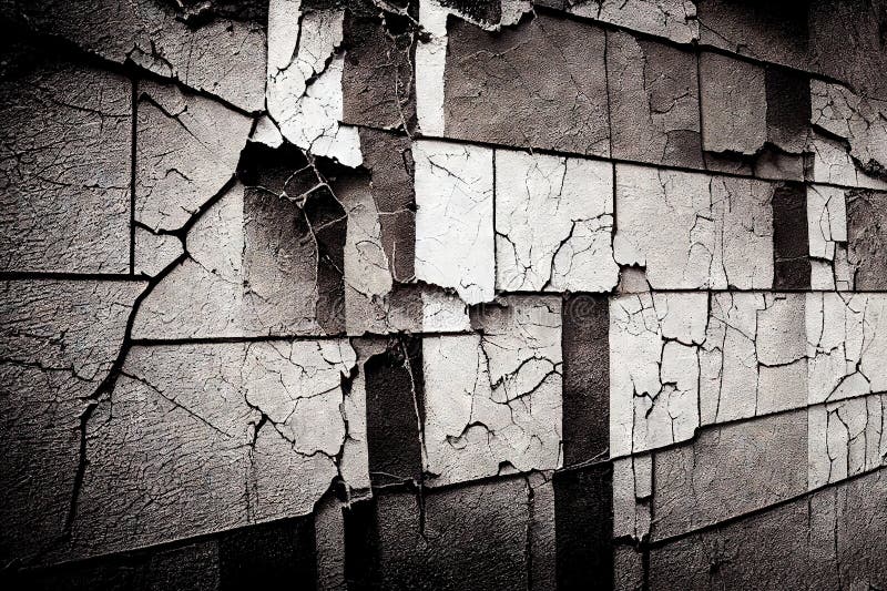 Grey Damage Wall Made from Rectangle Blocks with Old Cracked from Age ...