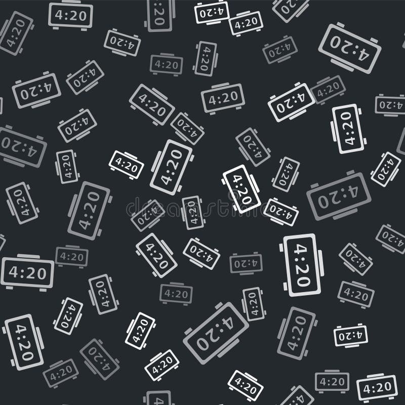 Grey Digital Alarm Clock Icon Isolated Seamless Pattern on Black ...