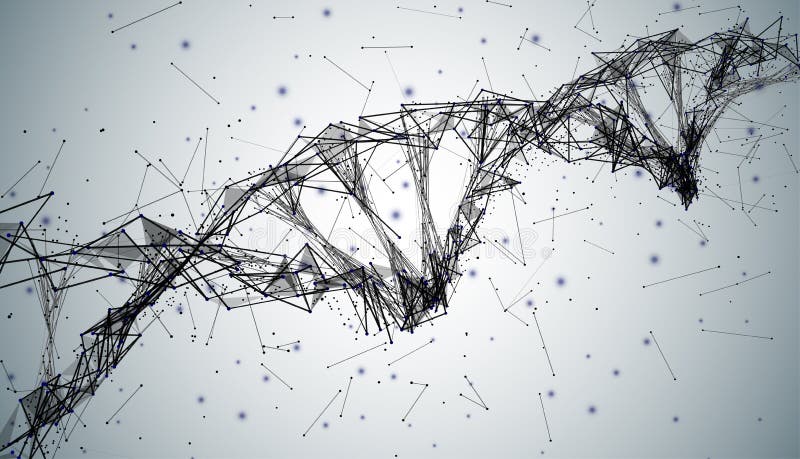 Grey DNA with Polygon Line on Black Abstract Background. Connection ...