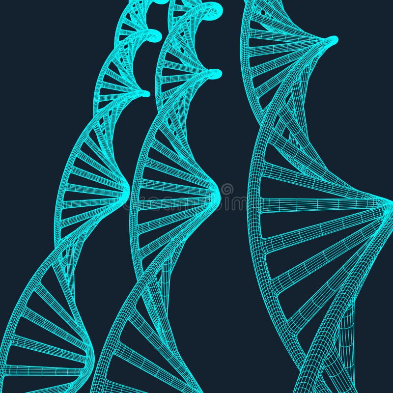 Grey DNA with Polygon Line on Blue Background. Polygonal Space Low Poly ...