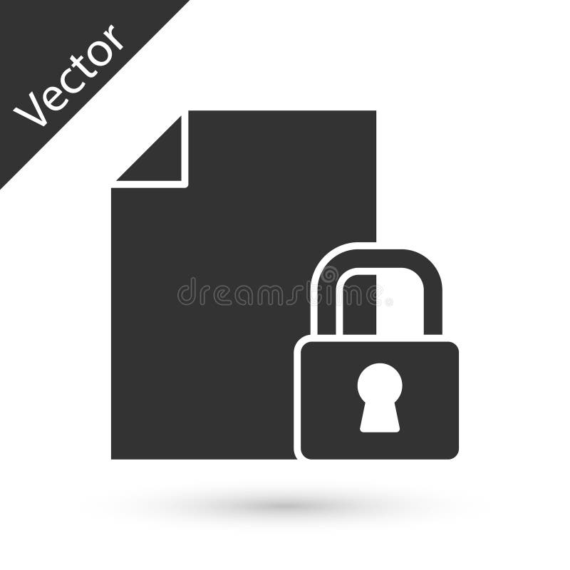 Grey Document and Lock Icon Isolated on White Background. File Format ...