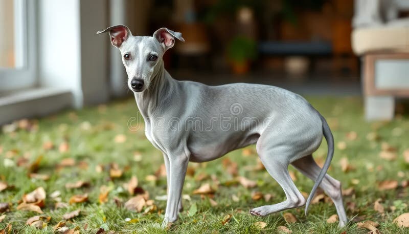 Grey Dog is Standing on the Grass Stock Photo - Image of grass ...