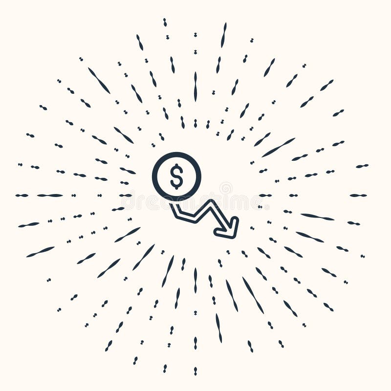 Grey Dollar Rate Decrease Icon Isolated on Beige Background. Cost Reduction. Money Symbol with ...