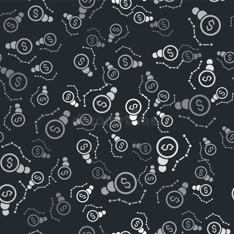 Grey Dollar Rate Decrease Icon Isolated Seamless Pattern on Black Background. Cost Reduction ...