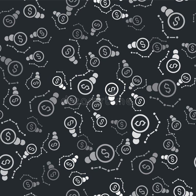 Grey Dollar Rate Decrease Icon Isolated Seamless Pattern on Black ...