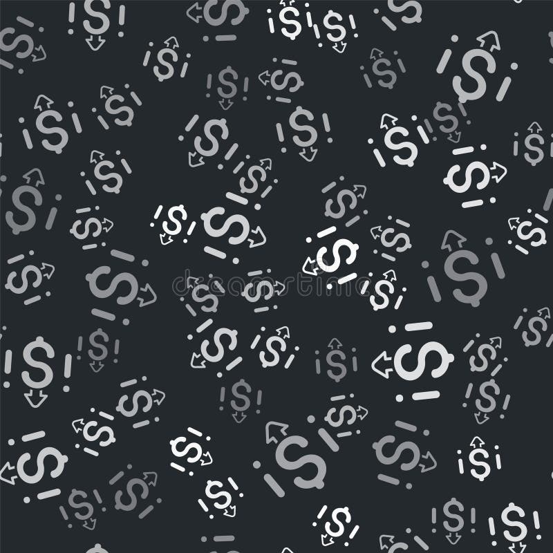 Grey Dollar Rate Decrease Icon Isolated Seamless Pattern on Black Background. Cost Reduction ...