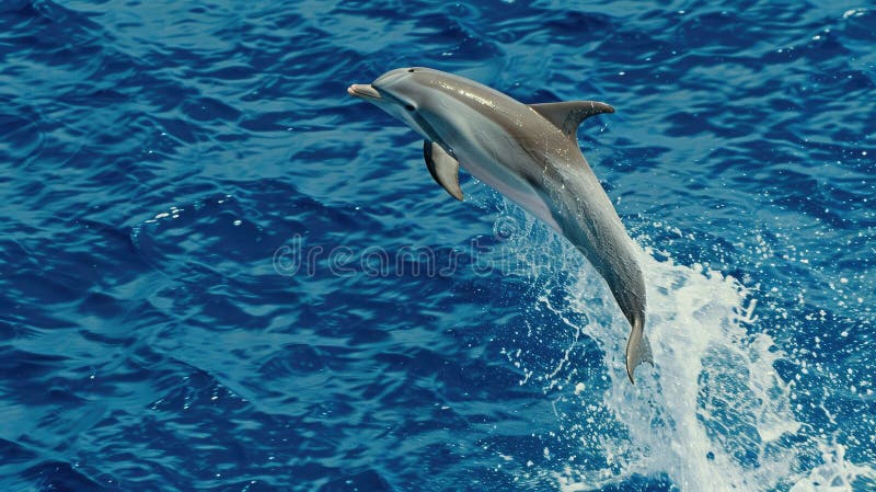 A Grey Dolphin Leaps Out of a Blue Pool, Its Body Arched and Tail ...