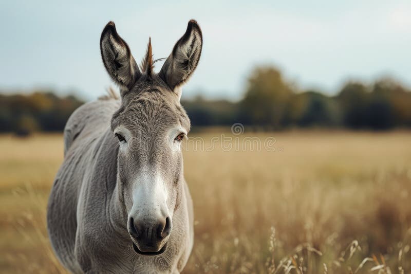 Grey donkey in field stock image. Image of fauna, mule - 305616681