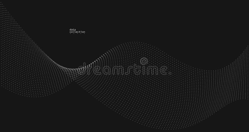 Grey Dots in Motion Vector Abstract Background Over Black, Particles Array Wavy Flow, Curve ...