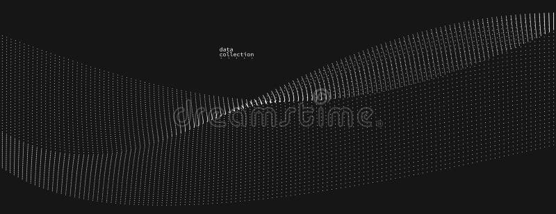 Grey Dots in Motion Vector Abstract Background Over Black, Particles Array Wavy Flow, Curve ...