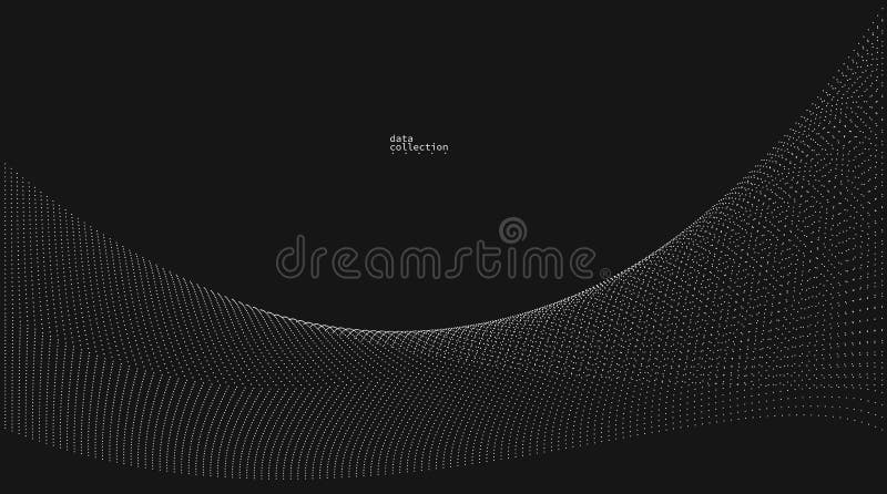 Grey Dots in Motion Vector Abstract Background Over Black, Particles Array Wavy Flow, Curve ...