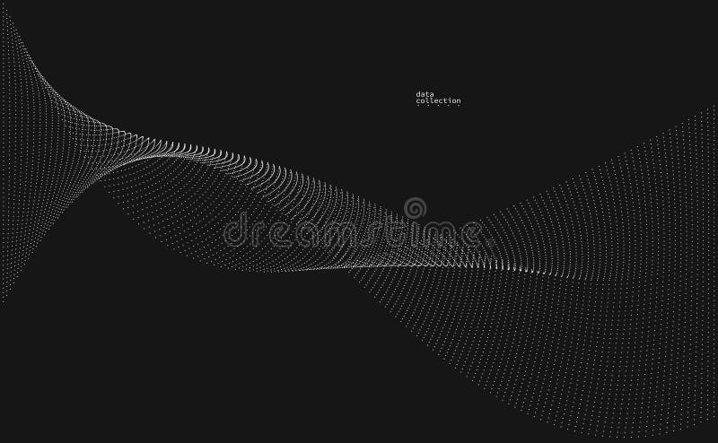 Grey Dots in Motion Vector Abstract Background Over Black, Particles Array Wavy Flow, Curve ...