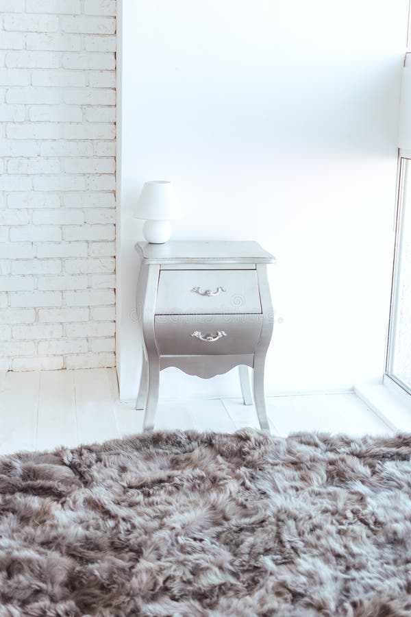 Grey Drawers in Bedroom with Lamp Stock Image - Image of house ...