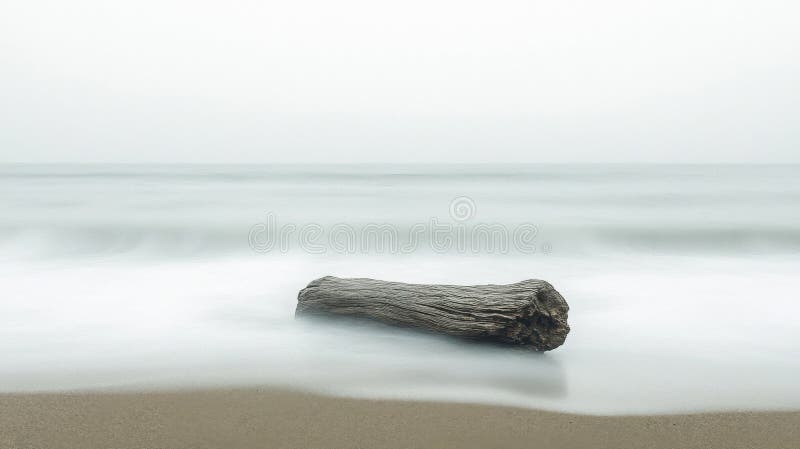 Grey Driftwood Log on a Calm Beach Stock Illustration - Illustration of ...