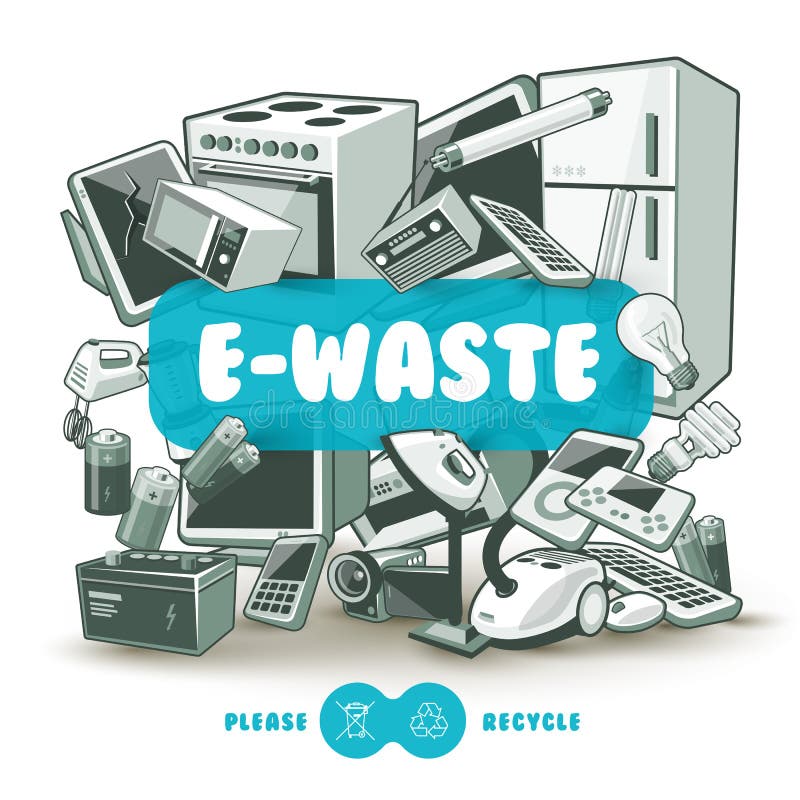 Grey E-waste with Blue Sign Board Stock Vector - Illustration of ...