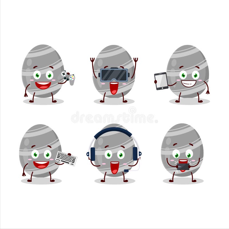 Grey Easter Egg Cartoon Character are Playing Games with Various Cute ...