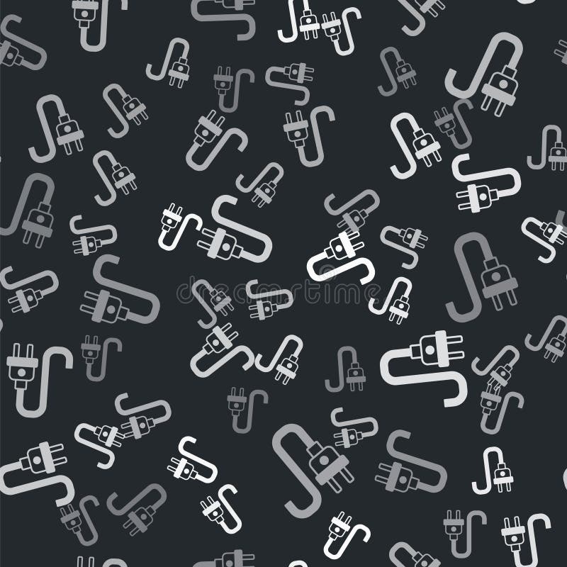 Grey Electric Plug Icon Isolated Seamless Pattern on Black Background ...
