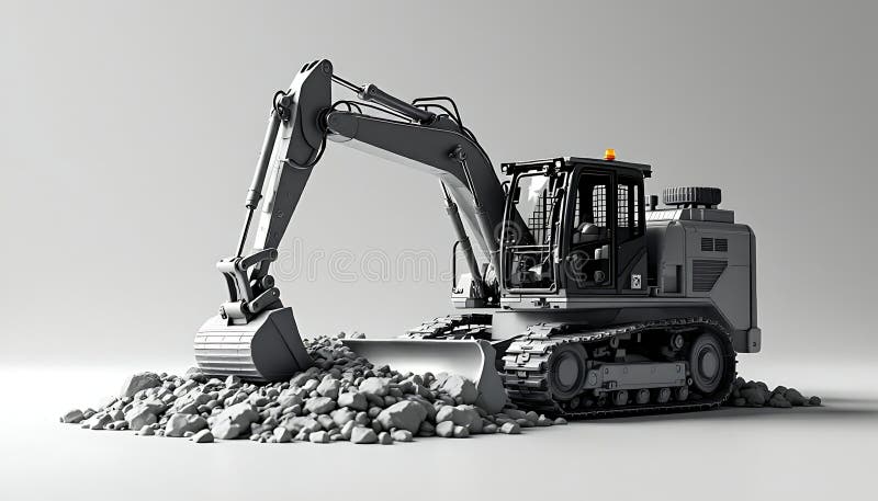 Grey Excavator on Rocks stock illustration. Illustration of rendering ...