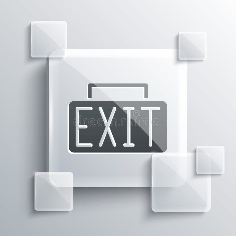 Grey Exit Icon Isolated on Grey Background. Fire Emergency Icon. Square ...