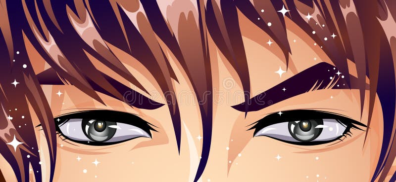 Grey Eyes of a Young Man in Anime Style. Stock Vector - Illustration of ...