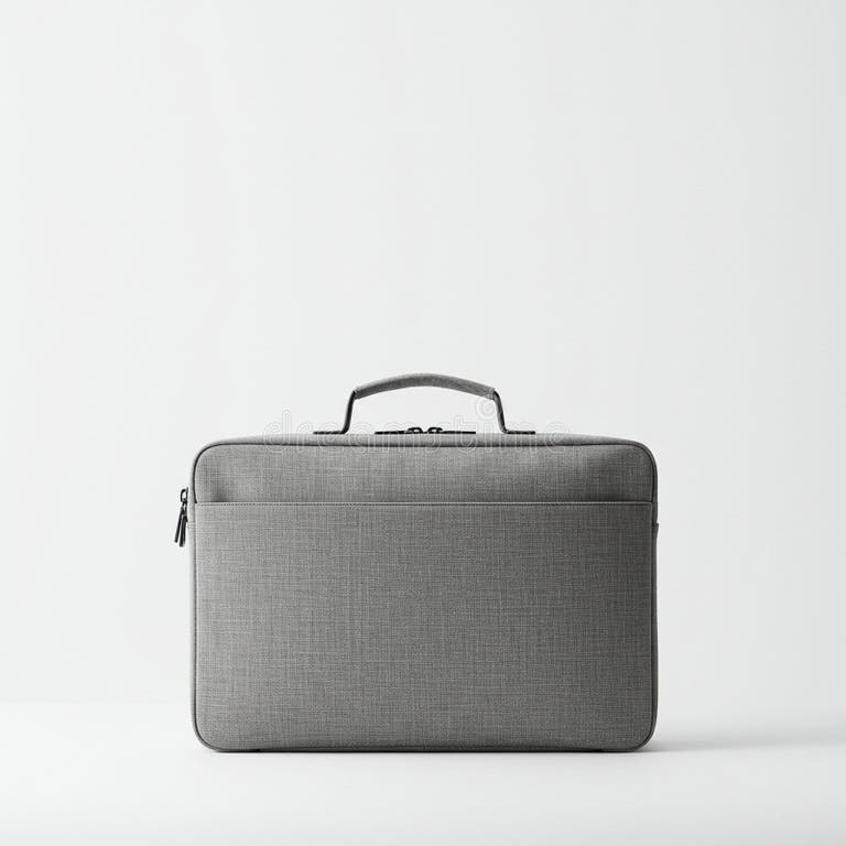 Grey Fabric Laptop Bag with a Rectangular Shape and a Textured Surface ...