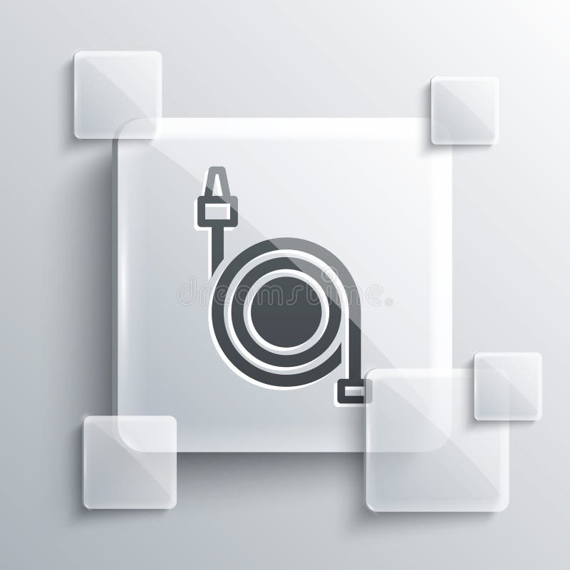 Grey Fire Hose Reel Icon Isolated on Grey Background. Square Glass ...