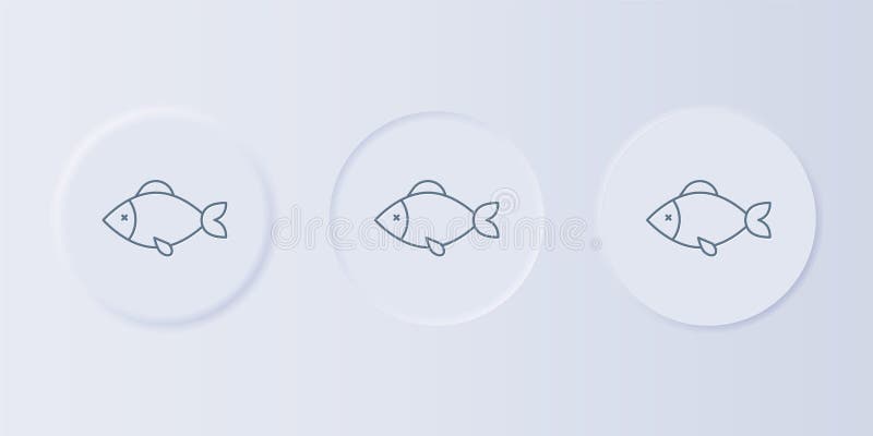 Grey Fish Icon Isolated on Grey Background. Set Icons in Square Buttons ...