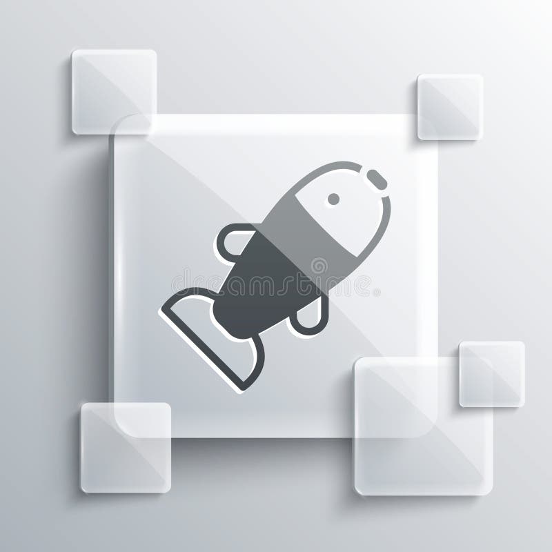 Grey Fish Icon Isolated on Grey Background. Square Glass Panels Stock ...