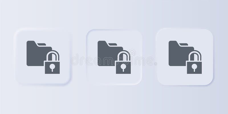 Grey Folder and Lock Icon Isolated on Grey Background. Closed Folder ...