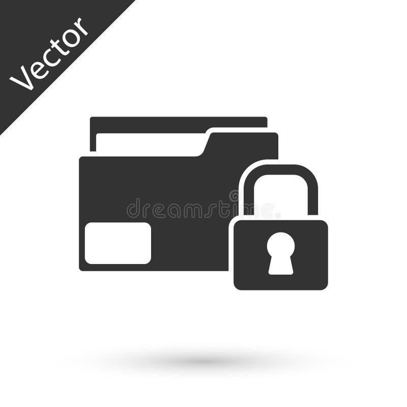 Grey Folder and Lock Icon Isolated on White Background. Closed Folder ...