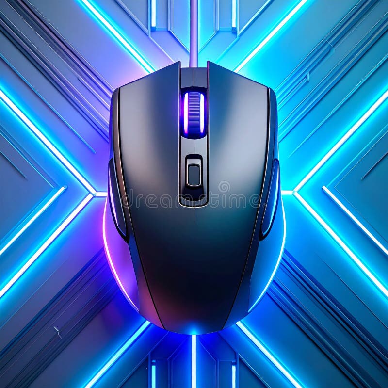 Grey Gaming Mouse with RGB Lighting on Blue Futuristic Background Stock ...