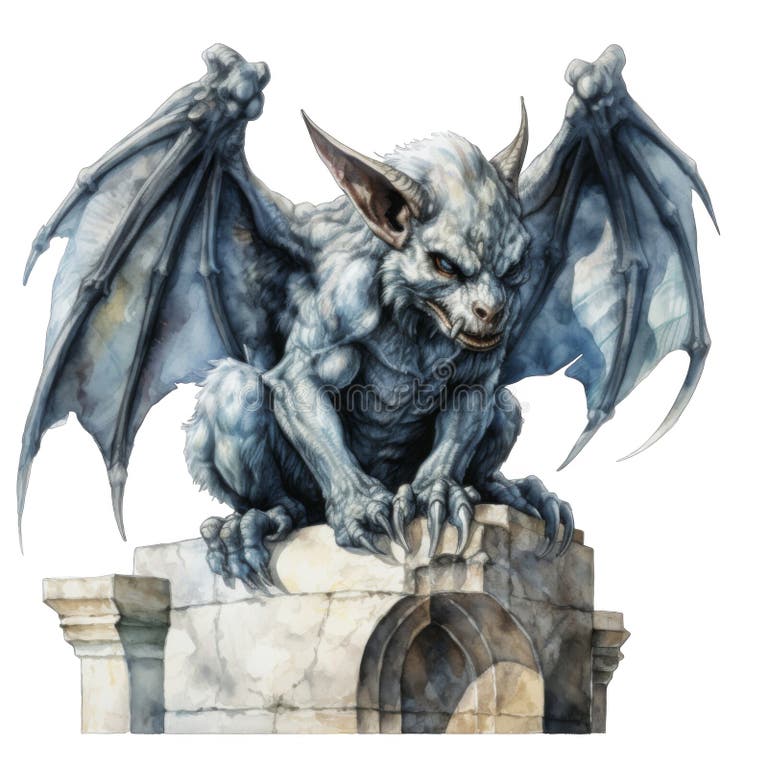 A Grey Gargoyle with Spread Wings Perched on a Stone Wall Stock Image ...