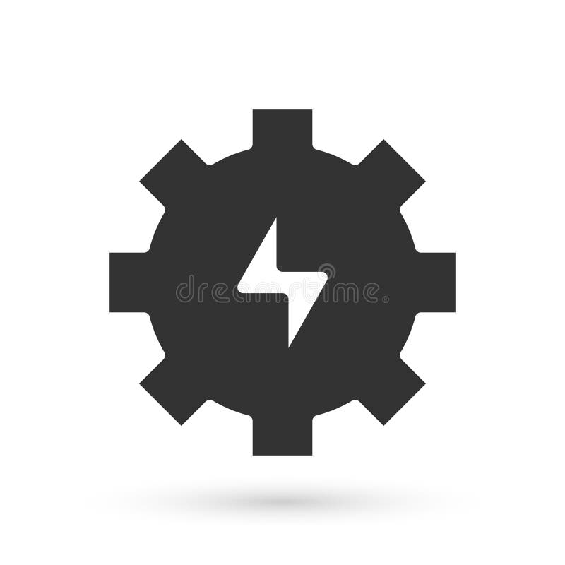 Grey Gear and Lightning Icon Isolated on White Background. Electric ...