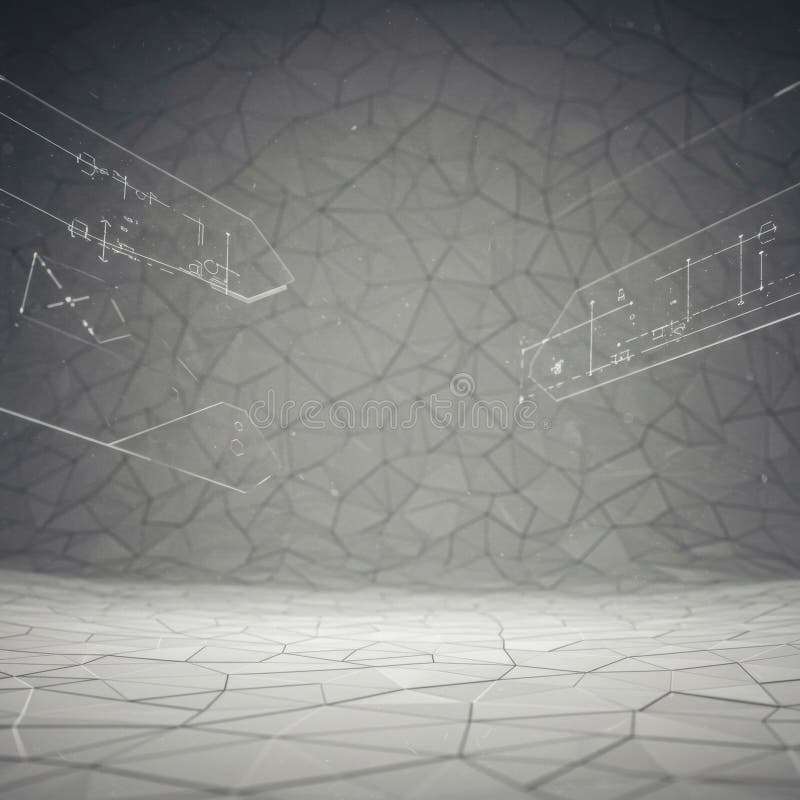 Grey Geometric Background with Technical Drawings Stock Illustration ...