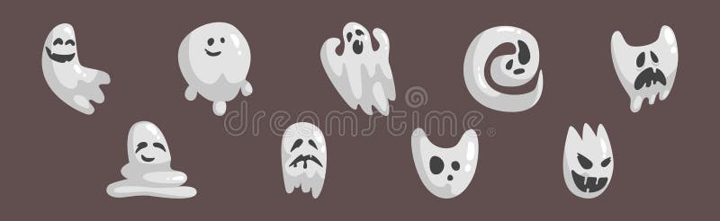 Grey Ghost Character with Scary Face Grimace Vector Set Stock Vector ...