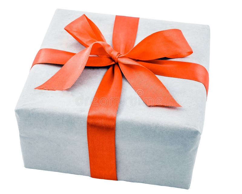 Grey Gift Box with Ribbon on Green Grass with Sun Light in the Morning ...