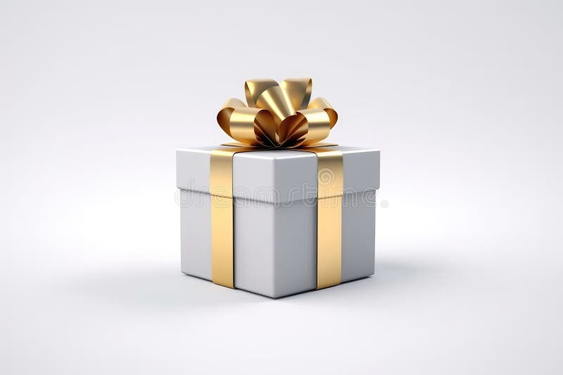 Grey Gift Box with Gold Ribbon on White Background, 3D. Generative AI ...